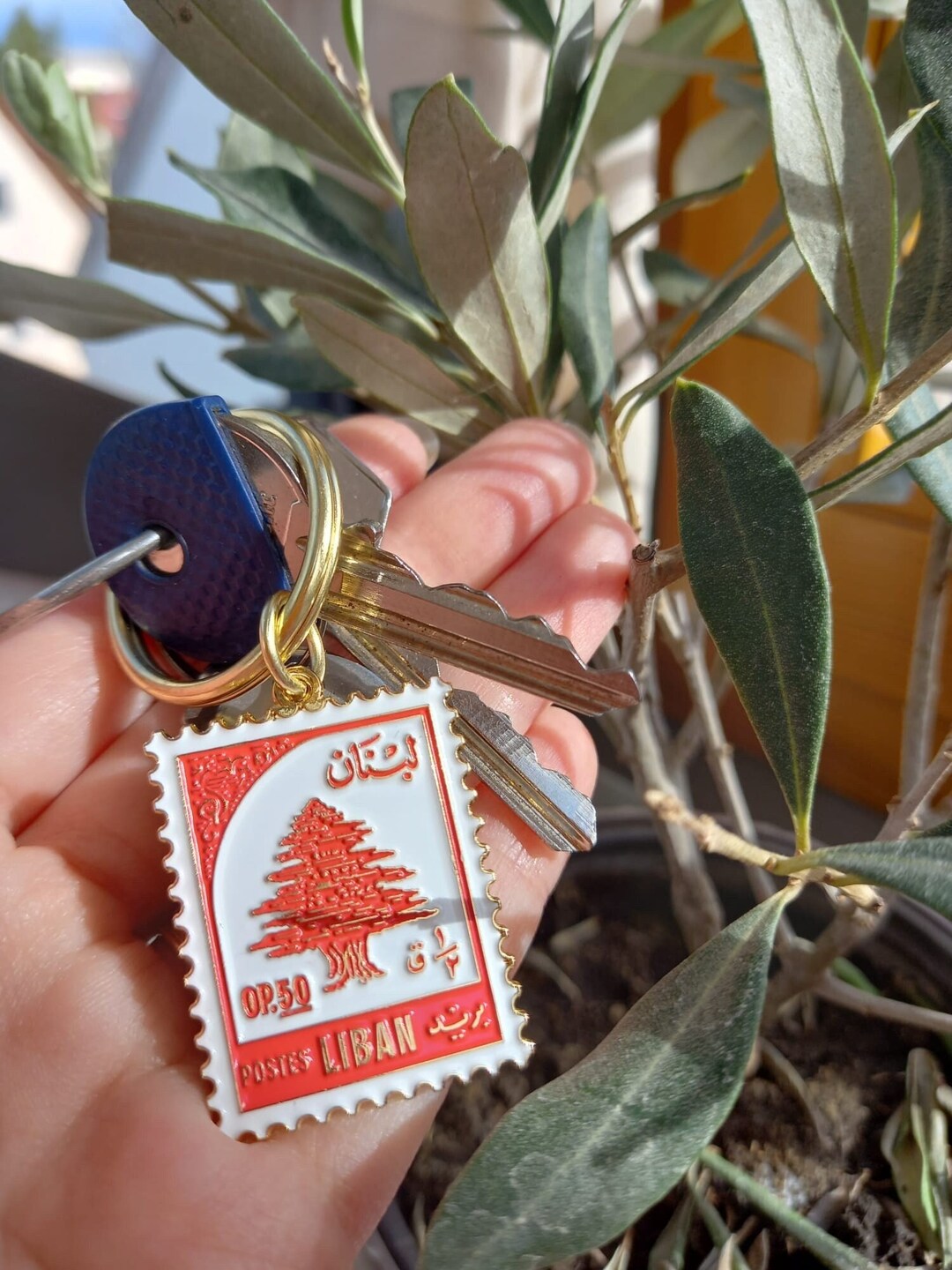 Red Lebanese Post Stamp Keychain | Keyring Lebanon | Lebanese Souvenir ...