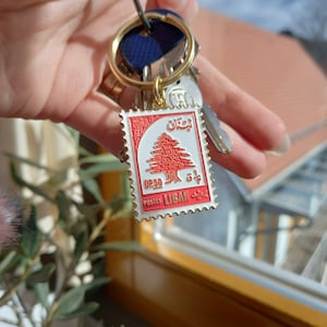 Red Lebanese Post Stamp Keychain | Keyring Lebanon | Lebanese Souvenir ...