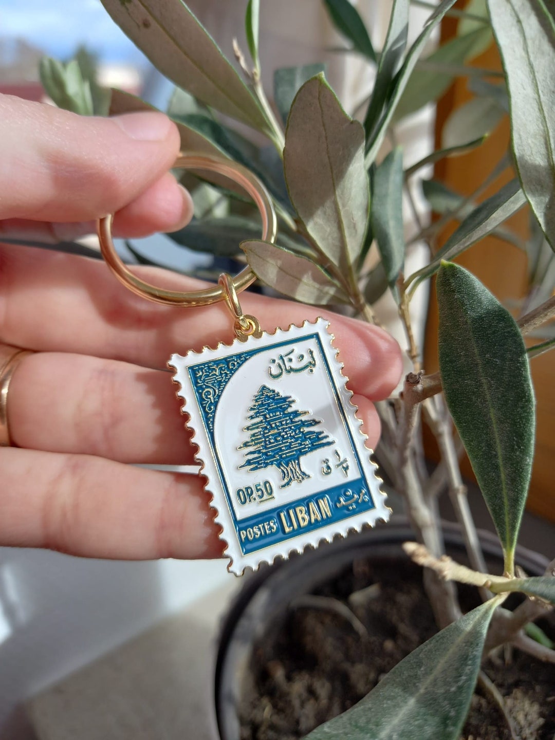 Blue Lebanese Post Stamp Keychain | Keyring Lebanon | Lebanese Souvenir ...