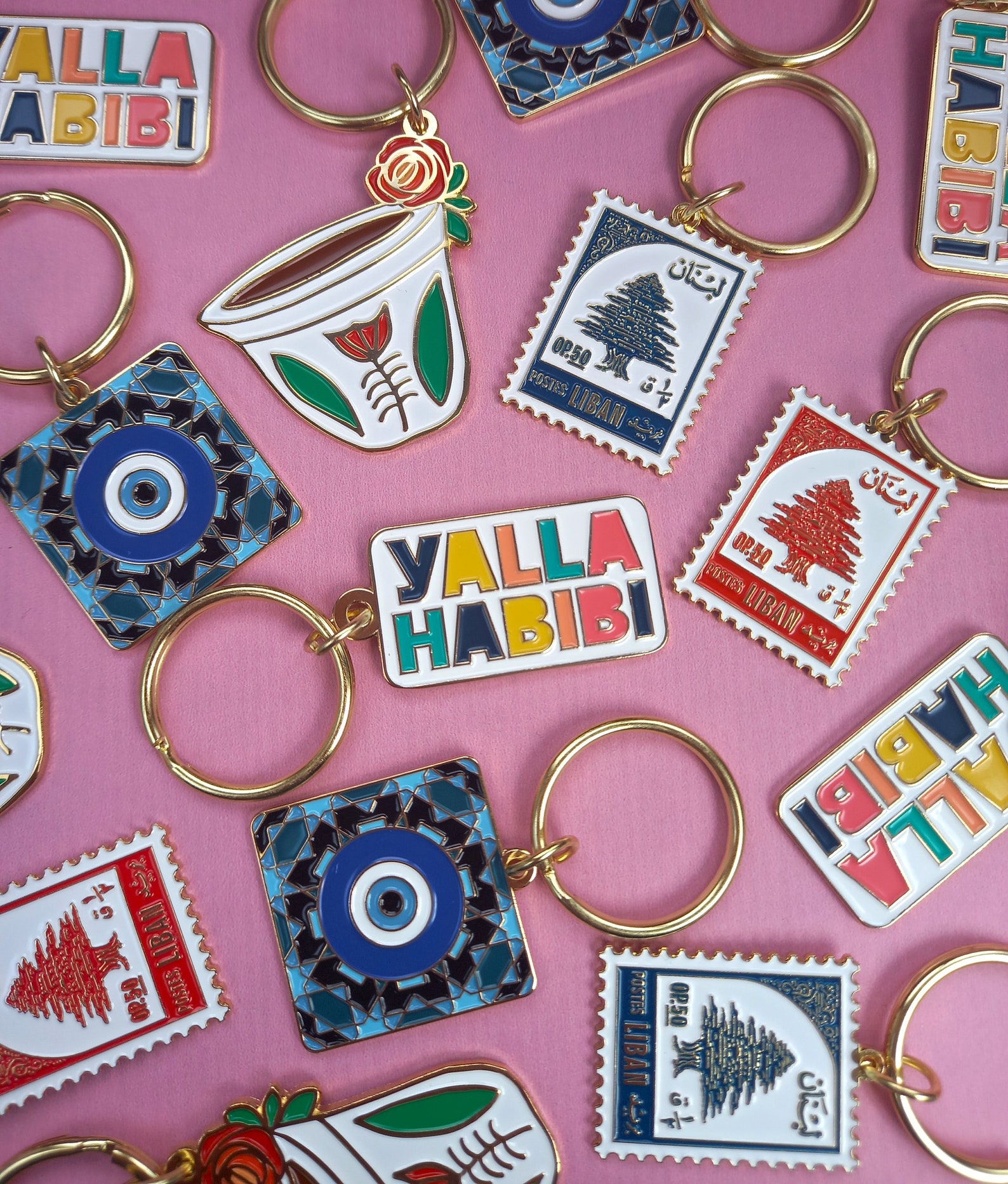 Red Lebanese Post Stamp Keychain | Keyring Lebanon | Lebanese Souvenir ...