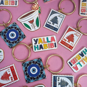 Red Lebanese Post Stamp Keychain | Keyring Lebanon | Lebanese Souvenir ...