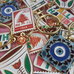 Red Lebanese Post Stamp Keychain | Keyring Lebanon | Lebanese Souvenir ...