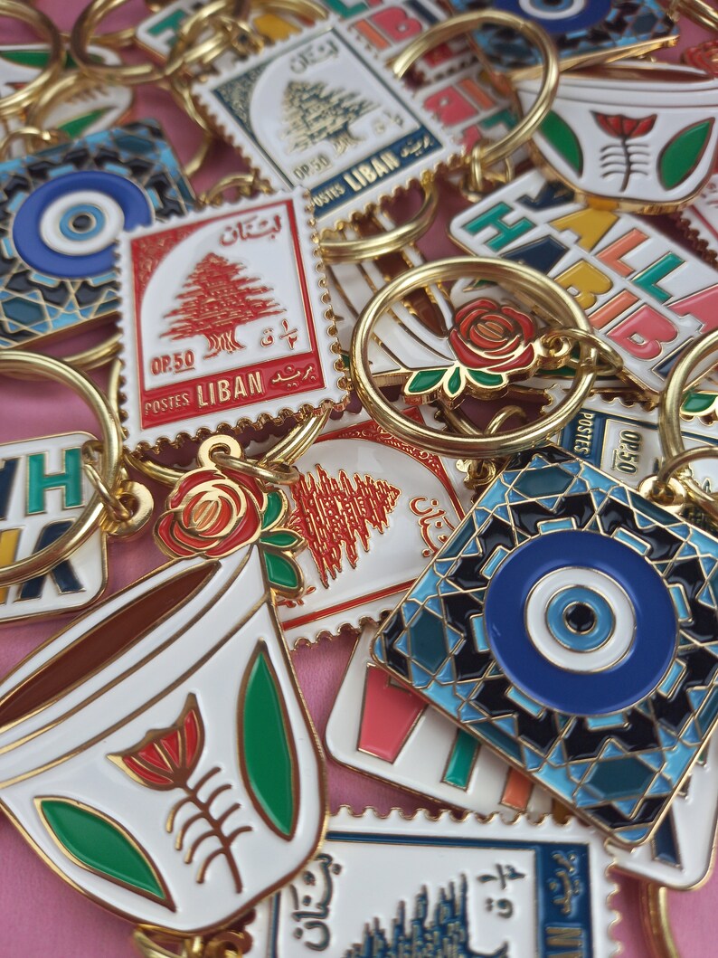 Red Lebanese Post Stamp Keychain | Keyring Lebanon | Lebanese Souvenir ...