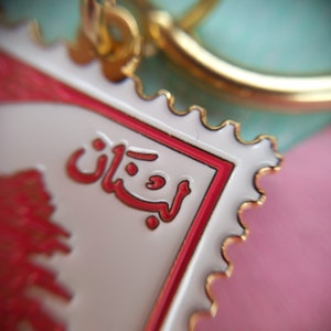 Red Lebanese Post Stamp Keychain | Keyring Lebanon | Lebanese Souvenir ...