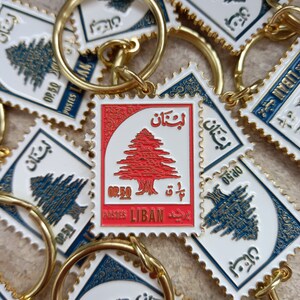 Red Lebanese Post Stamp Keychain | Keyring Lebanon | Lebanese Souvenir ...
