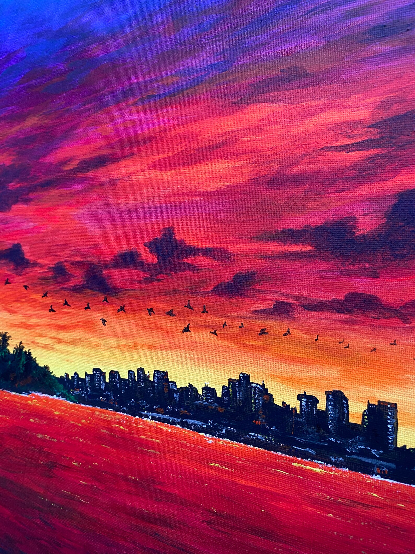 Colourful Sunset Painting on Canvas, Miami View, Original Artwork ...