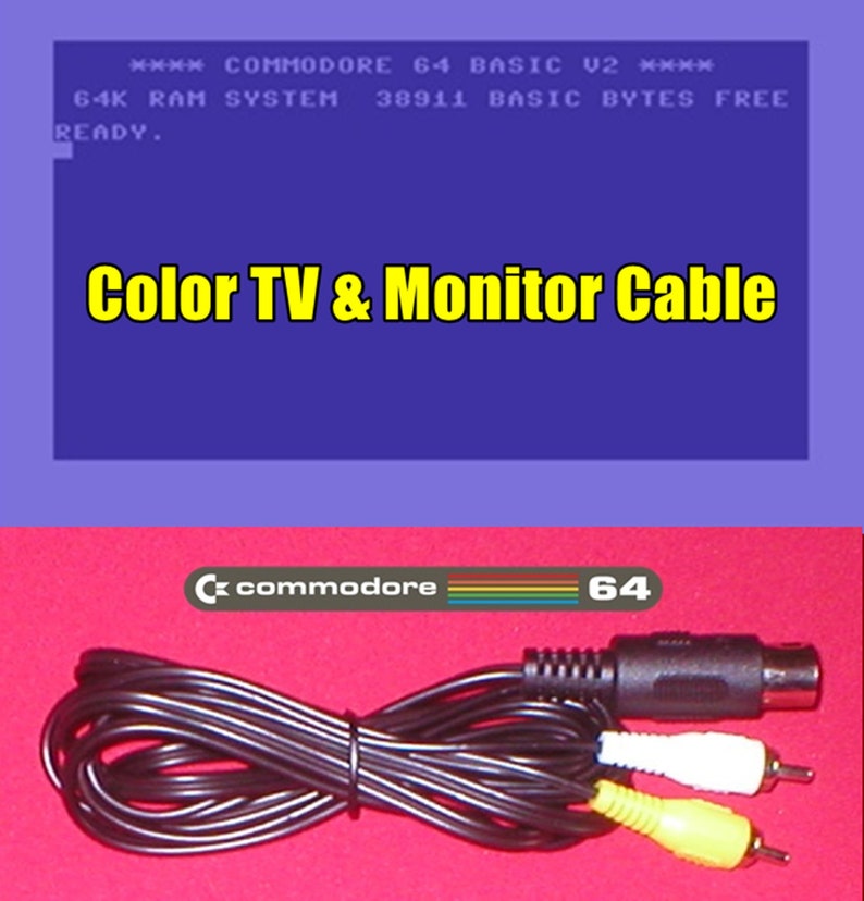 6 Foot Color AV Composite TV & Monitor Cable for Commodore 64 C64 128 ...