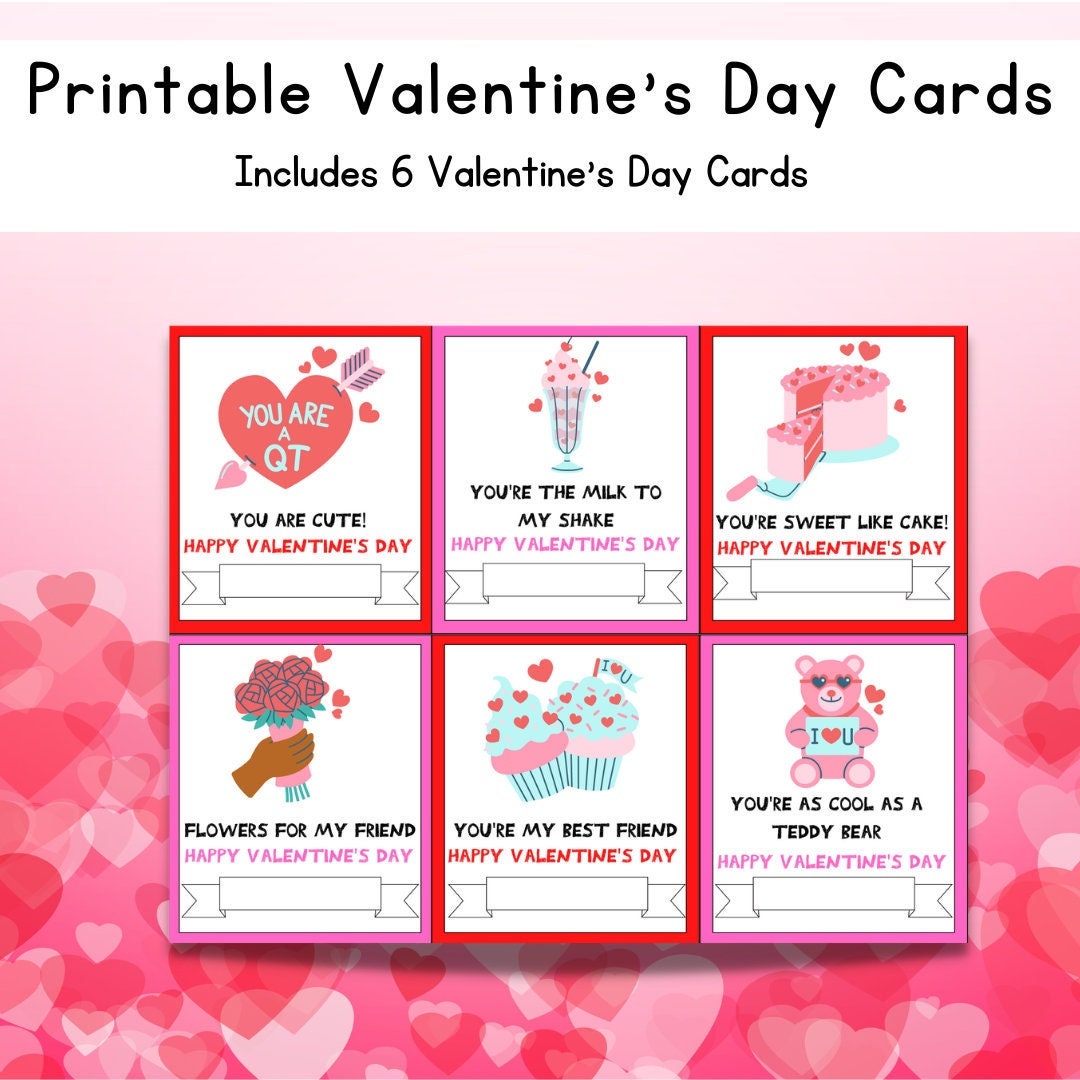 Printable Valentine's Day Cards for School, Kids Holiday, Red and Pink ...