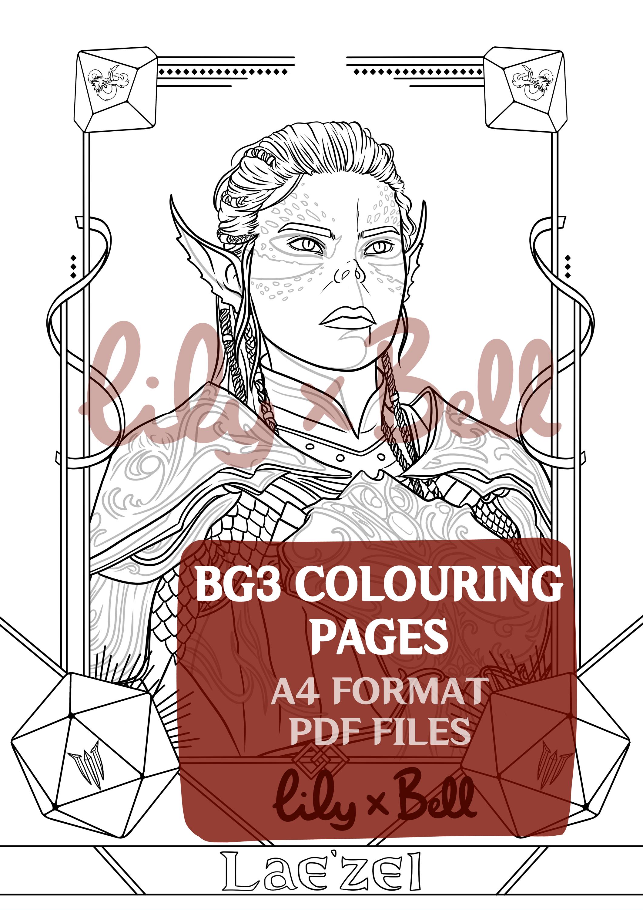 Baldur's Gate 3 Coloring Pages PDF: Karlach, Shadowheart, Lae'zel - Etsy