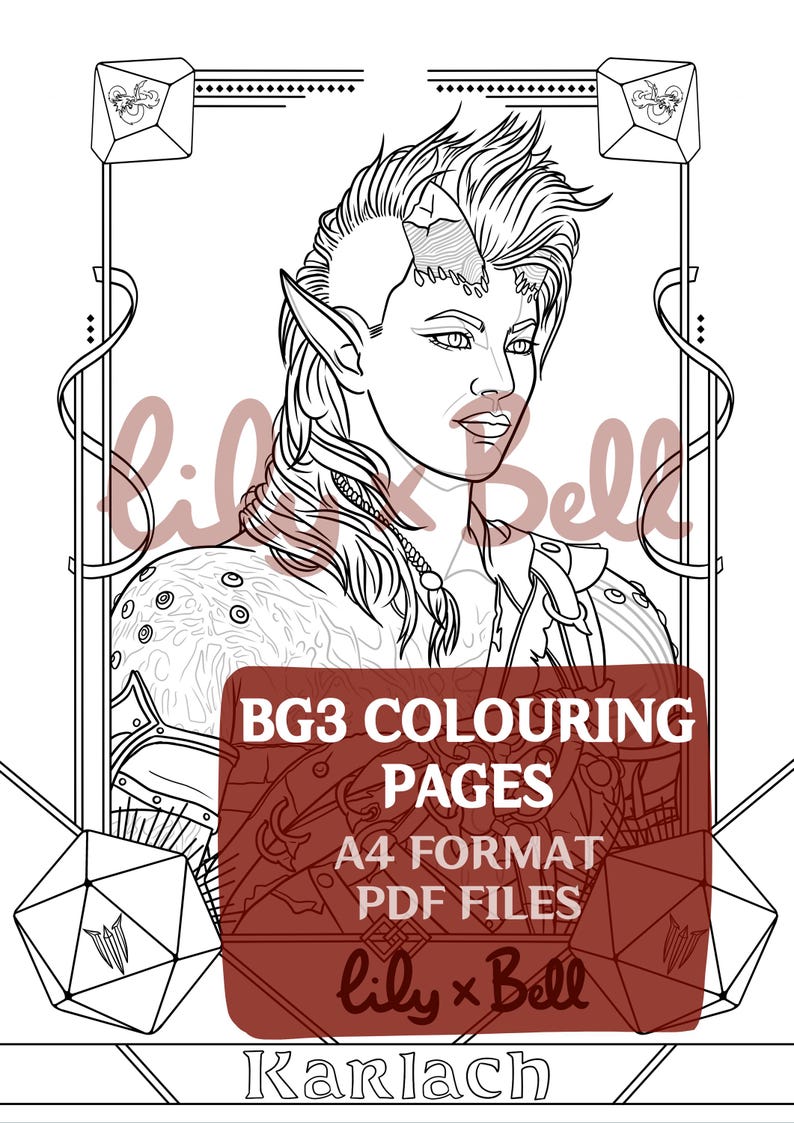 Baldur's Gate 3 Coloring Pages PDF: Karlach, Shadowheart, Lae'zel - Etsy