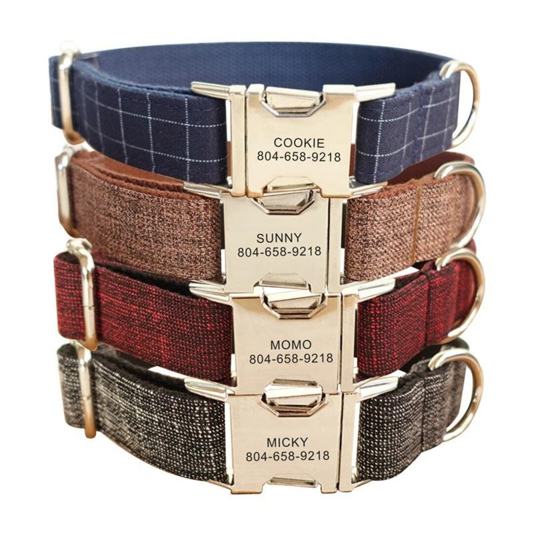 Personalized Laser Engraved Metal Buckle Dog Collar Set With Leash ...