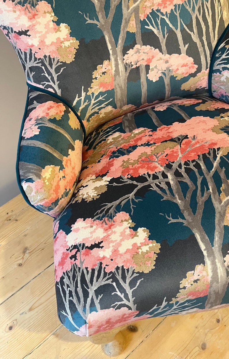 Queen Anne Small Ladies Armchair in Linwood Arboreal Velvet, Statement ...