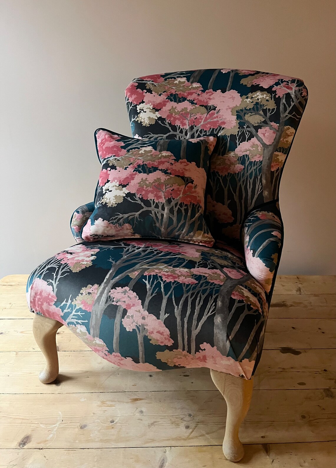 Queen Anne Small Ladies Armchair in Linwood Arboreal Velvet, Statement ...