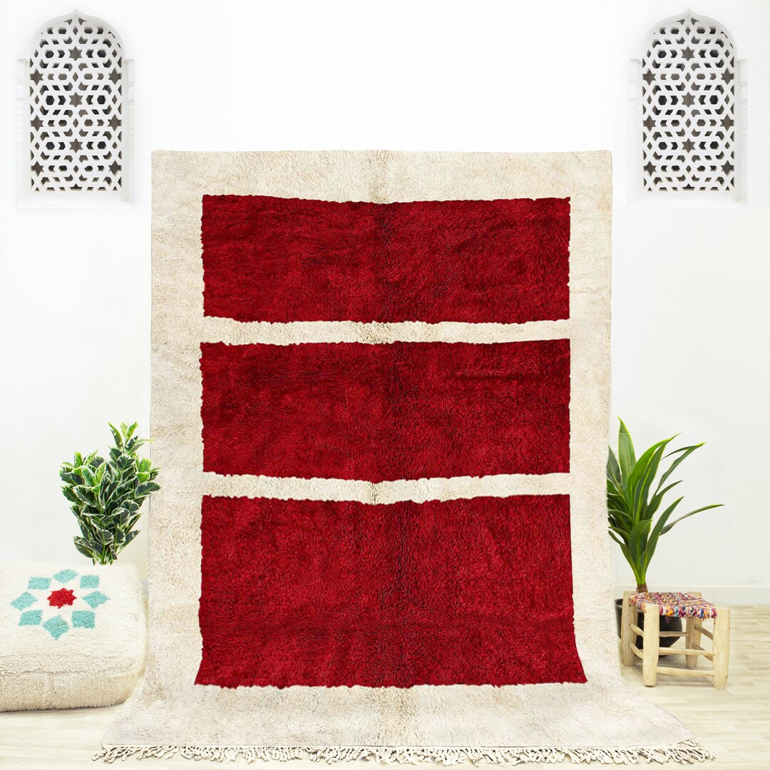 A Handwoven Red Abstract Rug - Add This Red Moroccan Shag Rug to Your ...