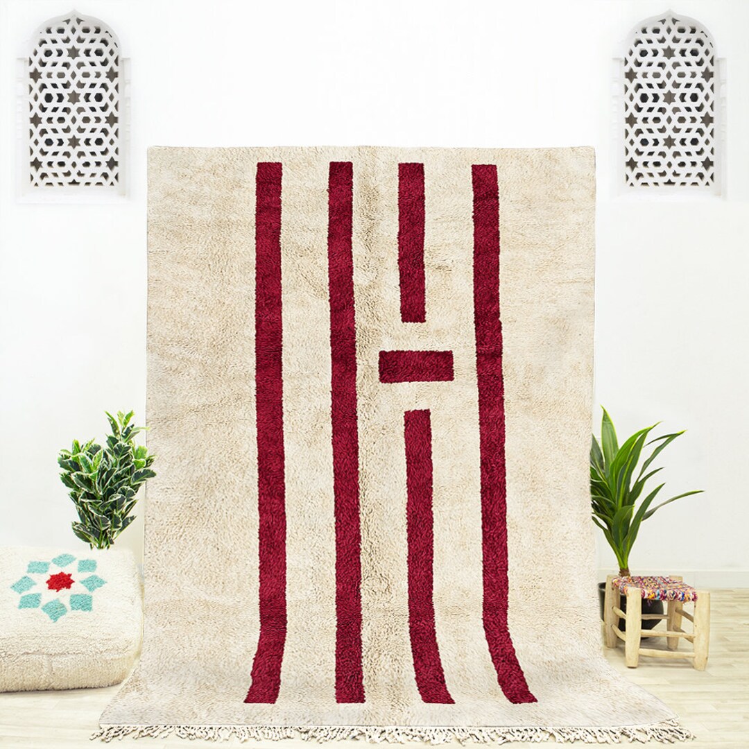 White Abstract Rug, Handmade Wool Rug, White Ourain Rug Rug, Moroccan ...