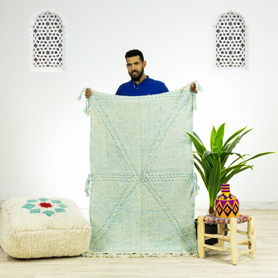 Kilim Small Moroccan Rug Area Rug Zanafi Moroccan Rug Handmade Rug Blue ...