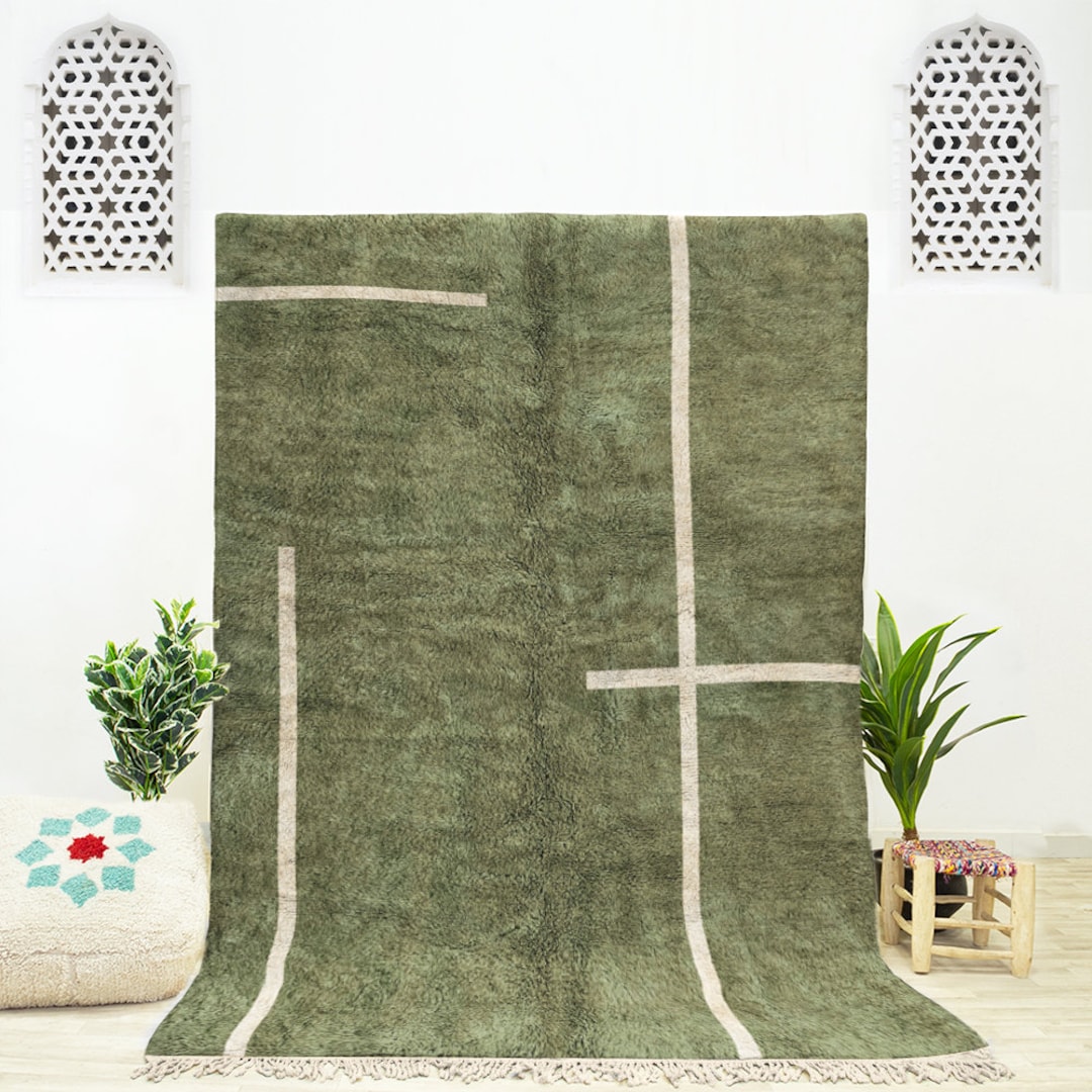 Handmade Green Wool Moroccan Rug: Geometric Berber Design - Etsy