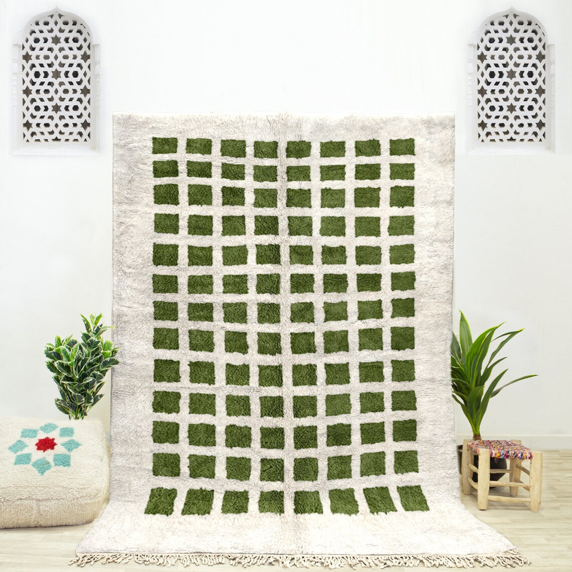 MOROCCAN Green CHECKERED RUG Berber Checker Rug Beni Ourain - Etsy