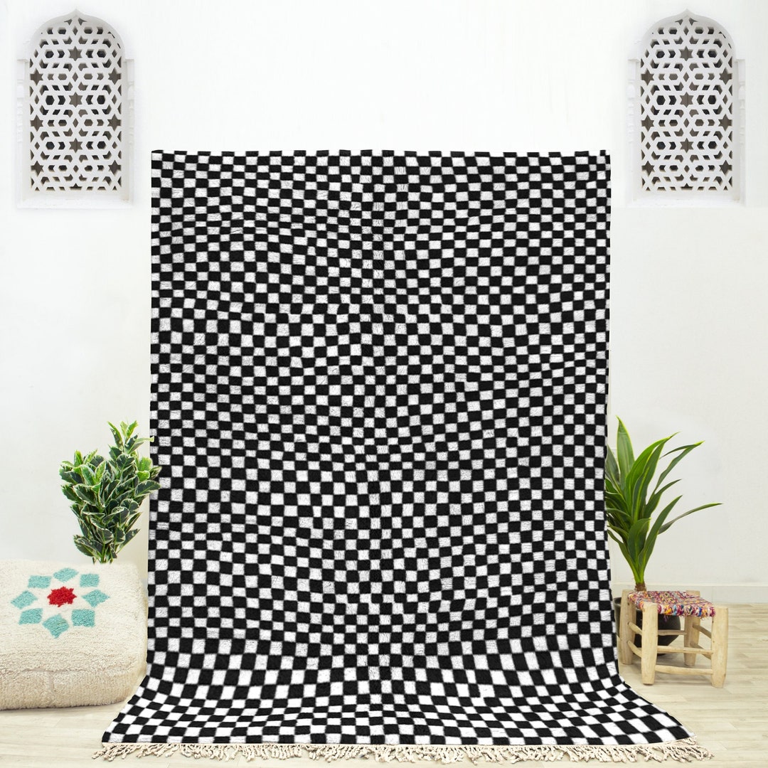 Checkered Rug, Black White Rug Checkered, Moroccan Checker Rug ...