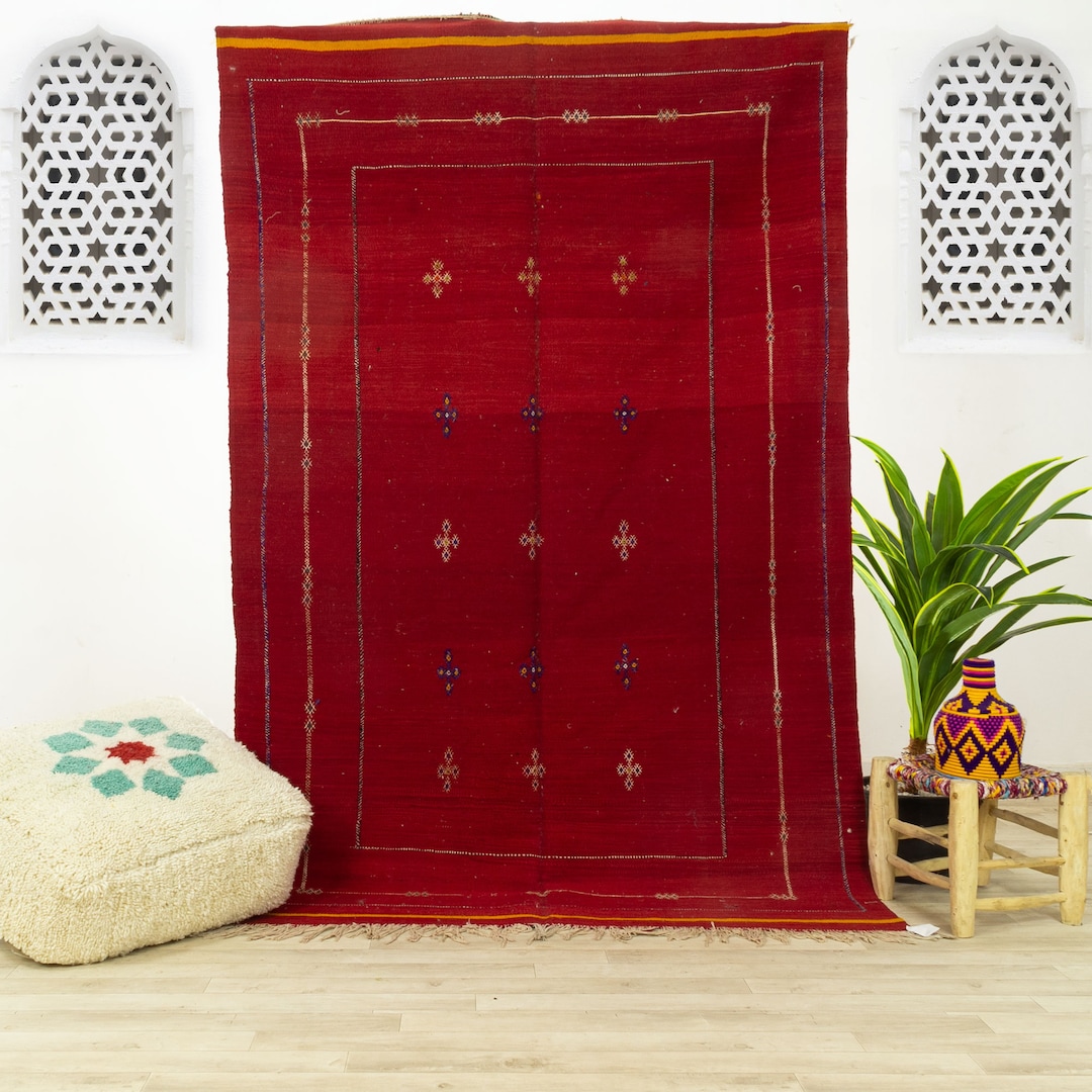 Handmade Red Moroccan Kilim Rug: Authentic Berber Design - Etsy