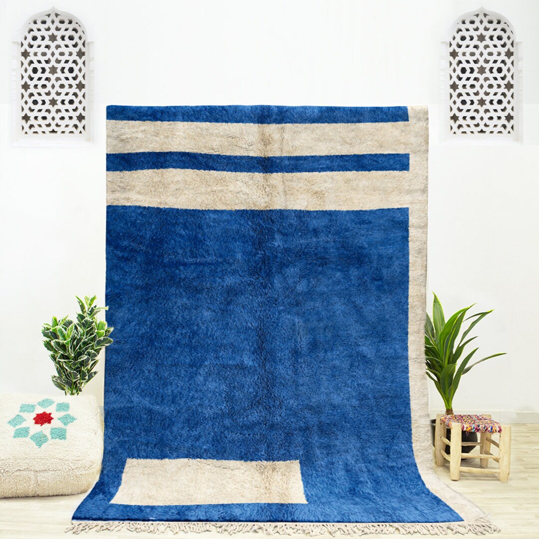 Blue Moroccan Rug, Blue Rug for Living Room, Geometric Rug, Blue Wool ...