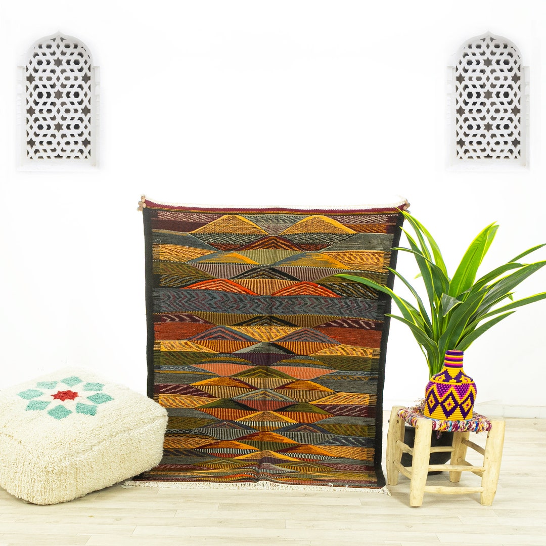 Handwoven Moroccan Rainbow Kilim Rug, Handmade Berber Area Rug With ...