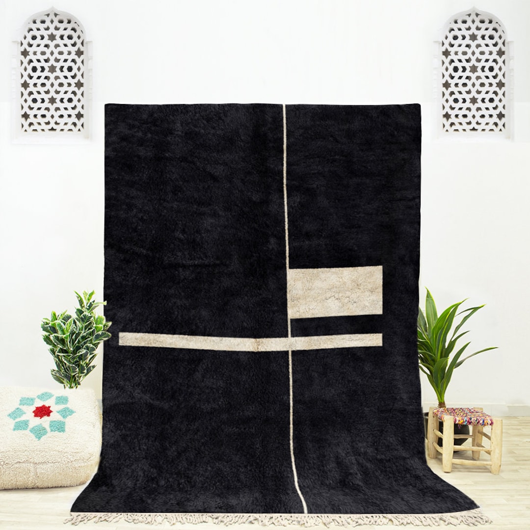 Black Beni Ourain Rug, Berber Area Rug, Black Moroccan Rug, Moroccan ...