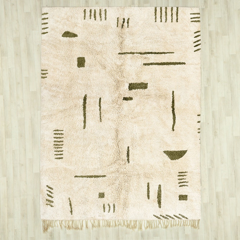 Green Berber Wool Rug: Handwoven Moroccan Geometric Area Rug - Etsy