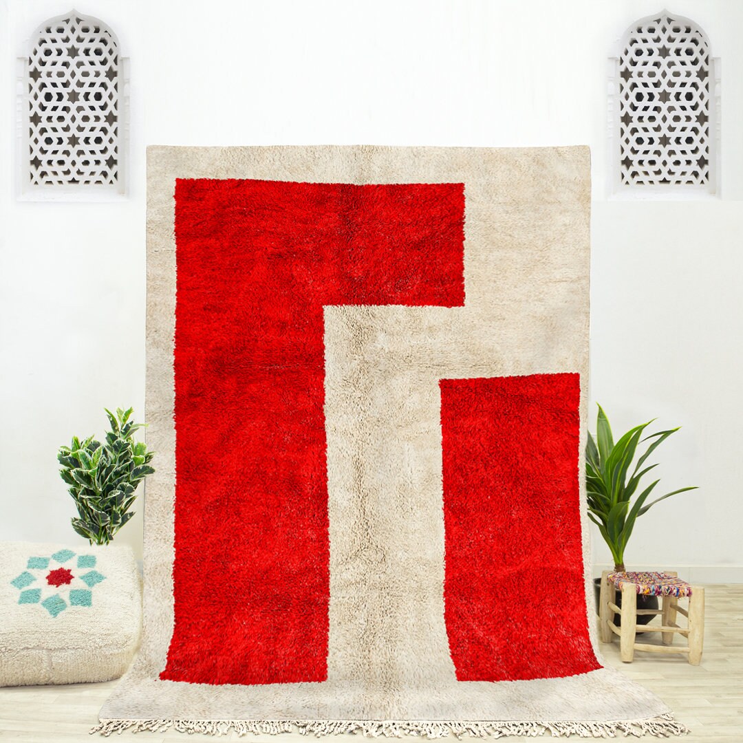 Red Moroccan Rug | Red Abstract Rug | Red Berber Rug | Large Red Area ...