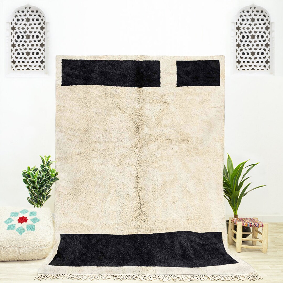 Handwoven Black and White Moroccan Shag Rug Handmade to Last | Black ...