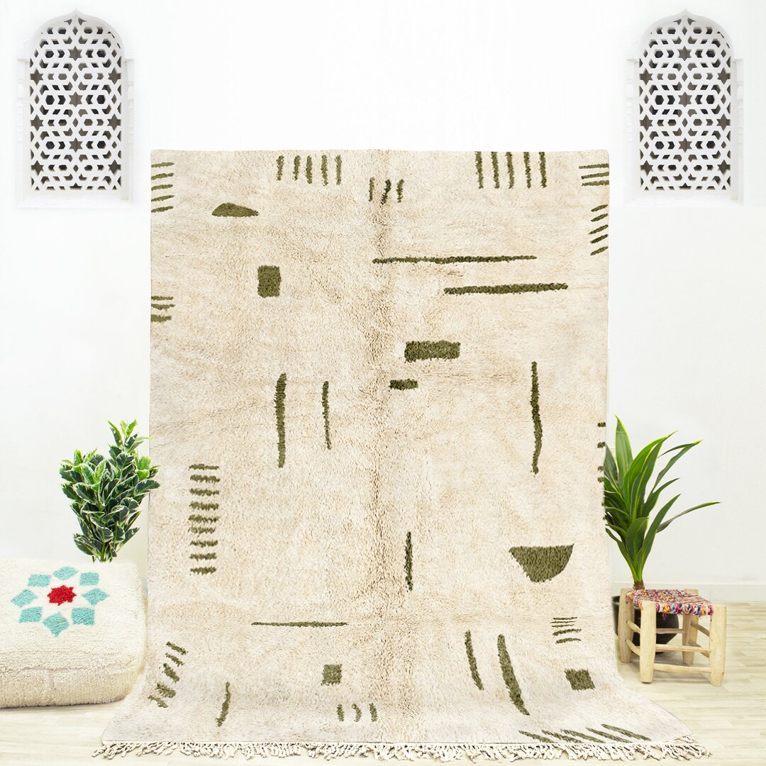 Green Berber Wool Rug: Handwoven Moroccan Geometric Area Rug - Etsy