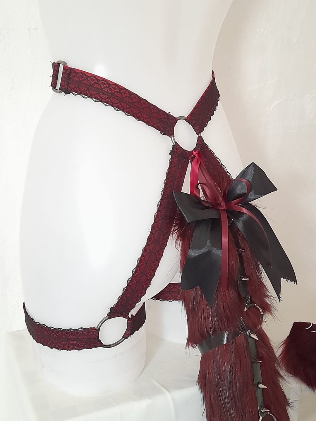 Burgundy - Kitten Ear, Tail, Collar, Cuff and Harness Set. - Etsy