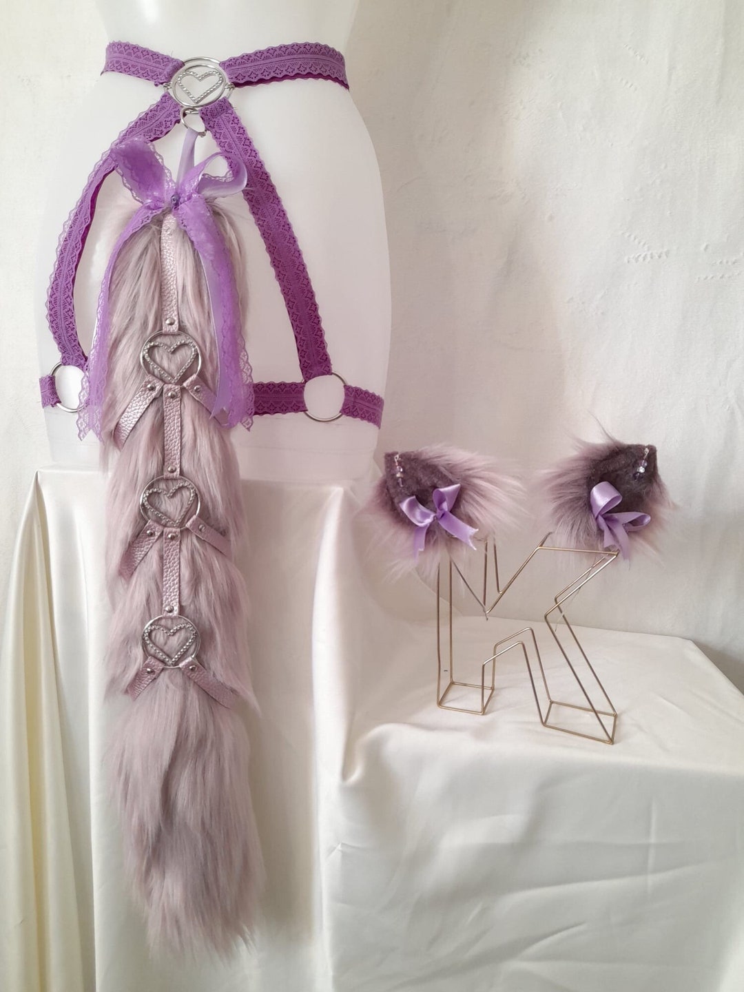 Lilac Kitten Ear, Tail and Harness Set. - Etsy