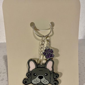 French Bulldog Keychains With Pawprint Charm; Acrylic Keychain ...