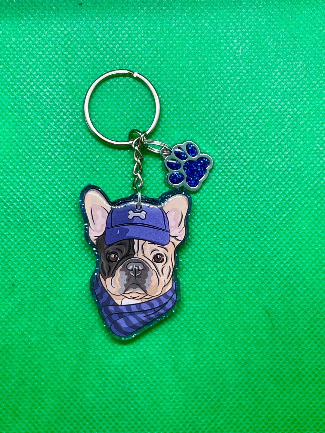 Hip Frenchie Keychain With Pawprint Charm and Can Be Personalized With ...