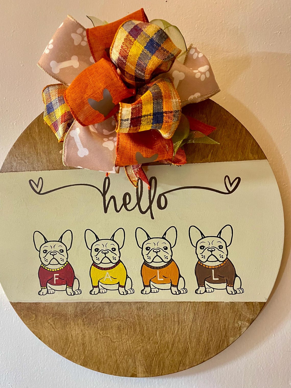 Hello Fall Frenchie Welcome Door Hanger; 15” Welcome Door Sign;fall ...