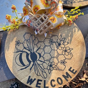 Welcome Bee Door Hanger; 15” Welcome Door Sign; Bee and Hive Door Sign ...