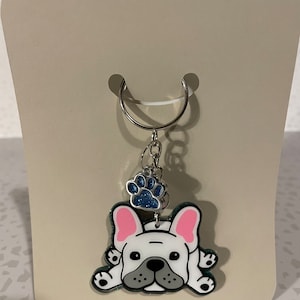French Bulldog Keychains With Pawprint Charm; Acrylic Keychain ...