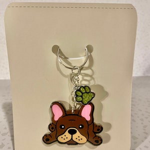 French Bulldog Keychains With Pawprint Charm; Acrylic Keychain ...