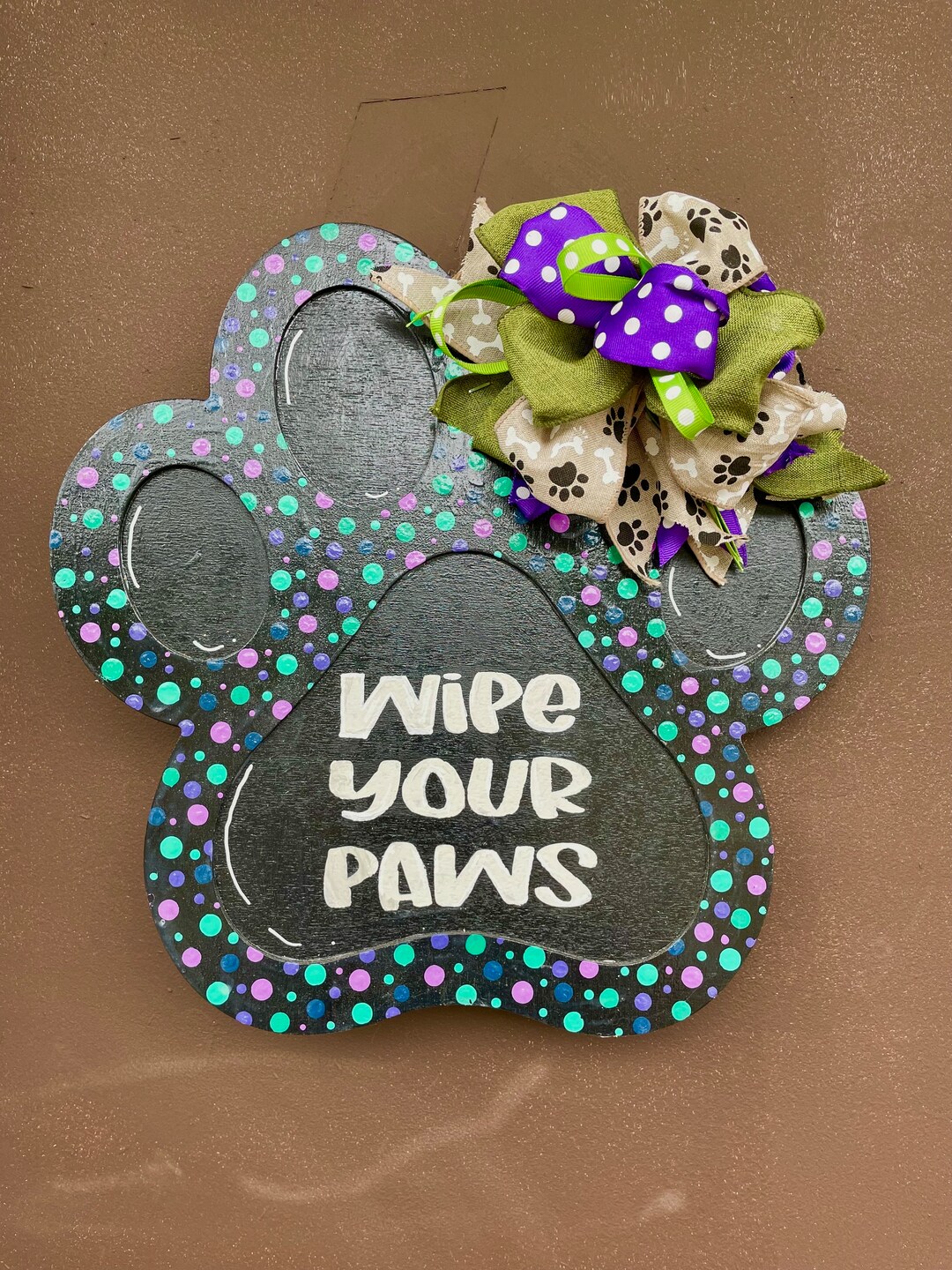 Paw Print Wipe Your Paws Welcome Door Sign; 12” Pine Welcome Sign; Door ...