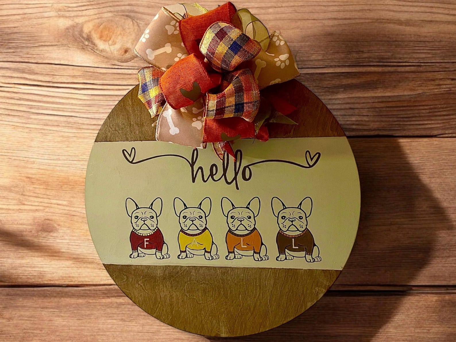 Hello Fall Frenchie Welcome Door Hanger; 15” Welcome Door Sign;fall ...