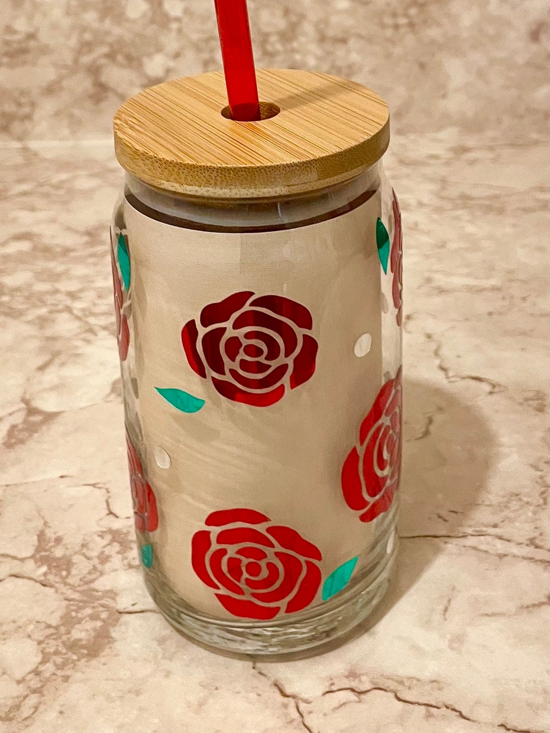 Rose Wrap Beer Can Glass - Soda Can Glass - 15 Oz Libbey Glass - Iced ...