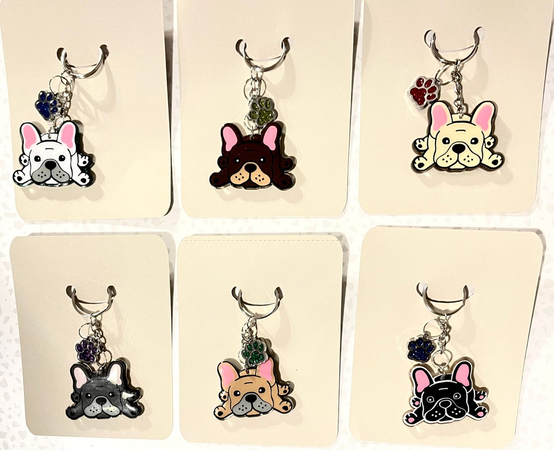 French Bulldog Keychains With Pawprint Charm; Acrylic Keychain ...