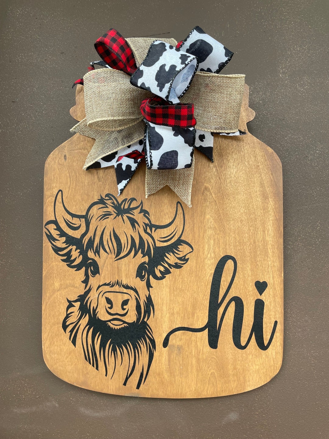 Hi Highland Cowmason Jar Door Hanger; 16” Welcome Door Sign; Front Door ...