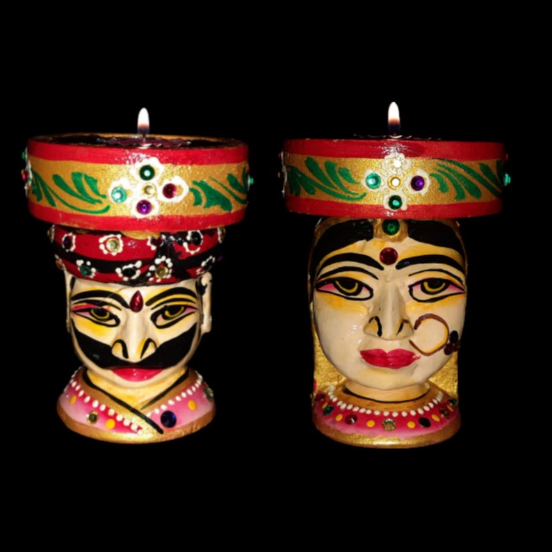 Vintage Hand Carved and Hand Painted Rajasthani Kaka Kaki Couple ...