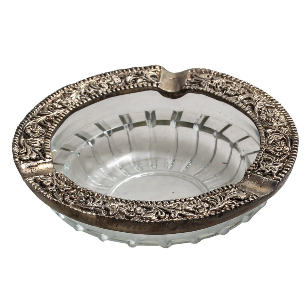 Vintage Crystal Bowl Ashtray, Crystal and Brass, Cigarette Accessories ...
