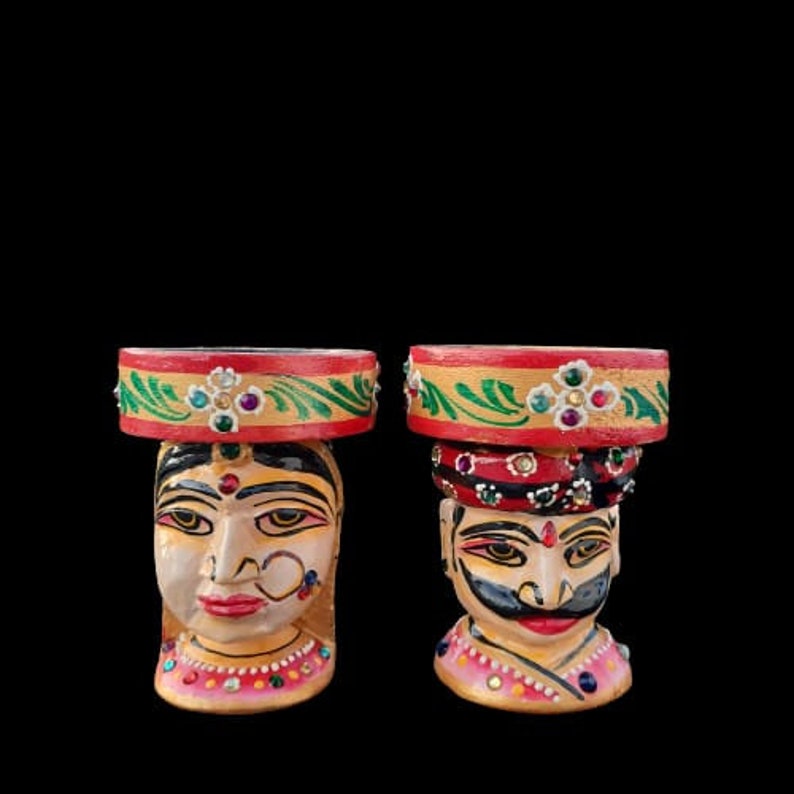 Vintage Hand Carved and Hand Painted Rajasthani Kaka Kaki Couple ...