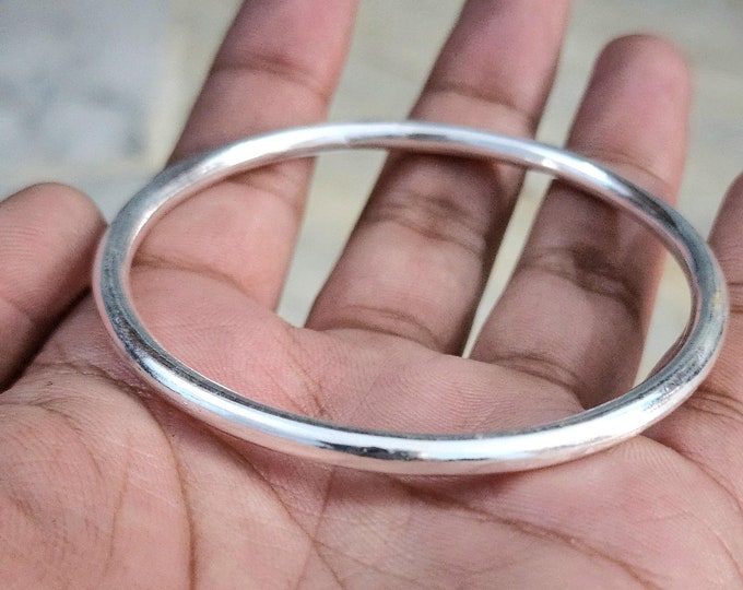 Solid 925 Sterling Silver Bangle, Thick Heavy Silver Bangle, Chunky Silver Bracelet, Stackable ...