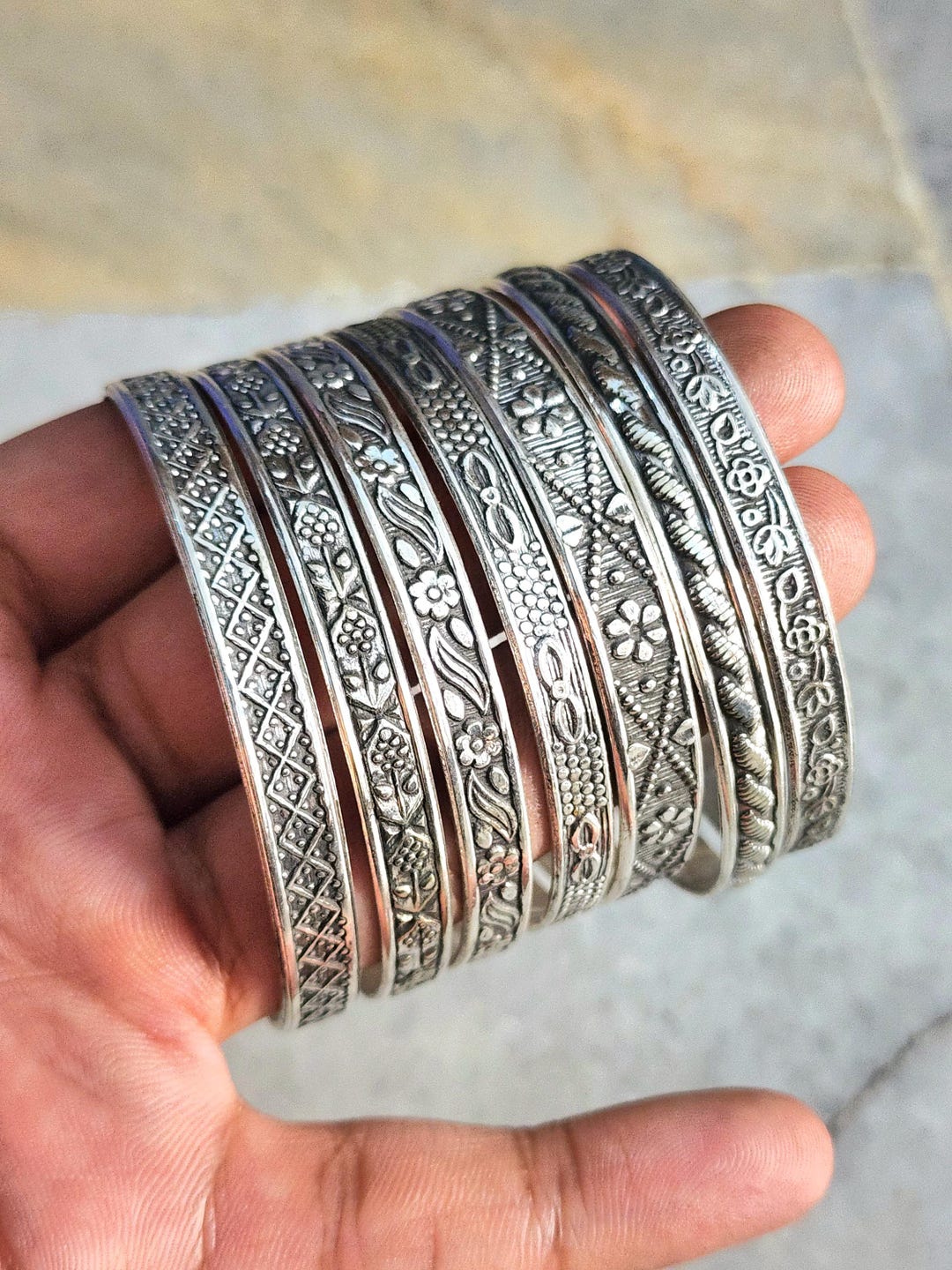 Sterling Silver Stacking Bangles Set: Handmade Boho Jewelry - Etsy