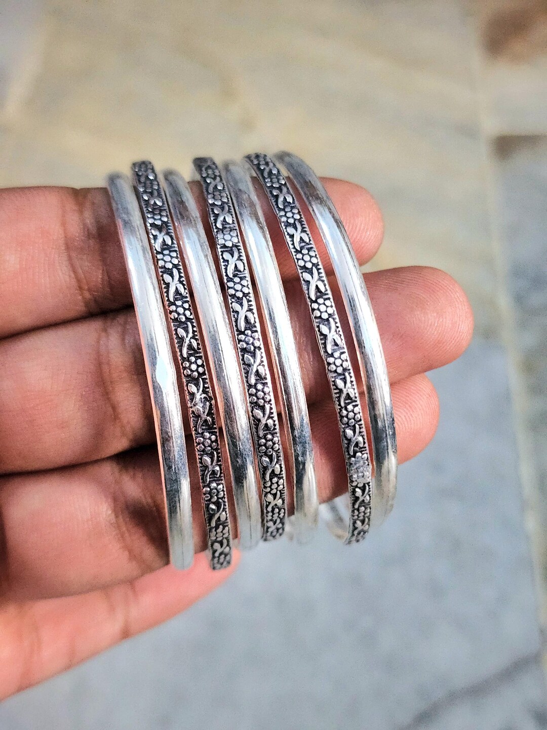 Buy Set of 7 Bangle , 925 Sterling Silver, Wide Silver Bangle , Bangle ...